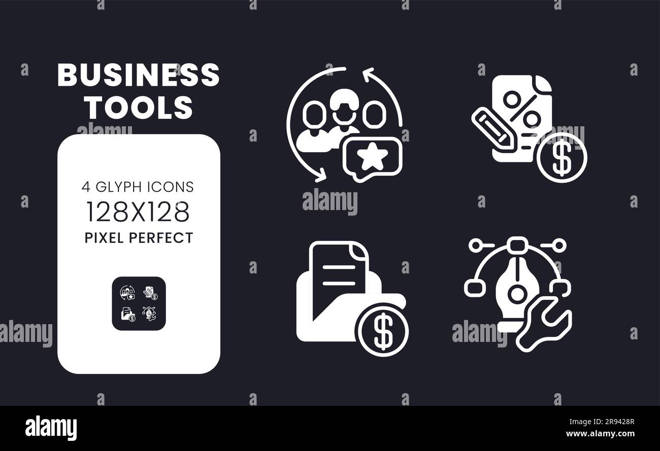 Business tools white solid desktop icons set Stock Vector Image & Art ...