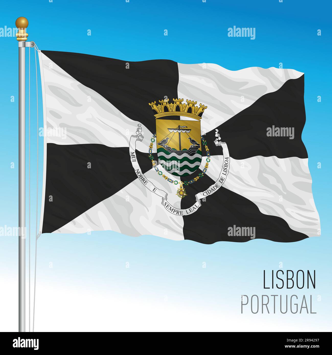 City of Lisbon flag with coat of arms pennant, Portugal, European Union ...