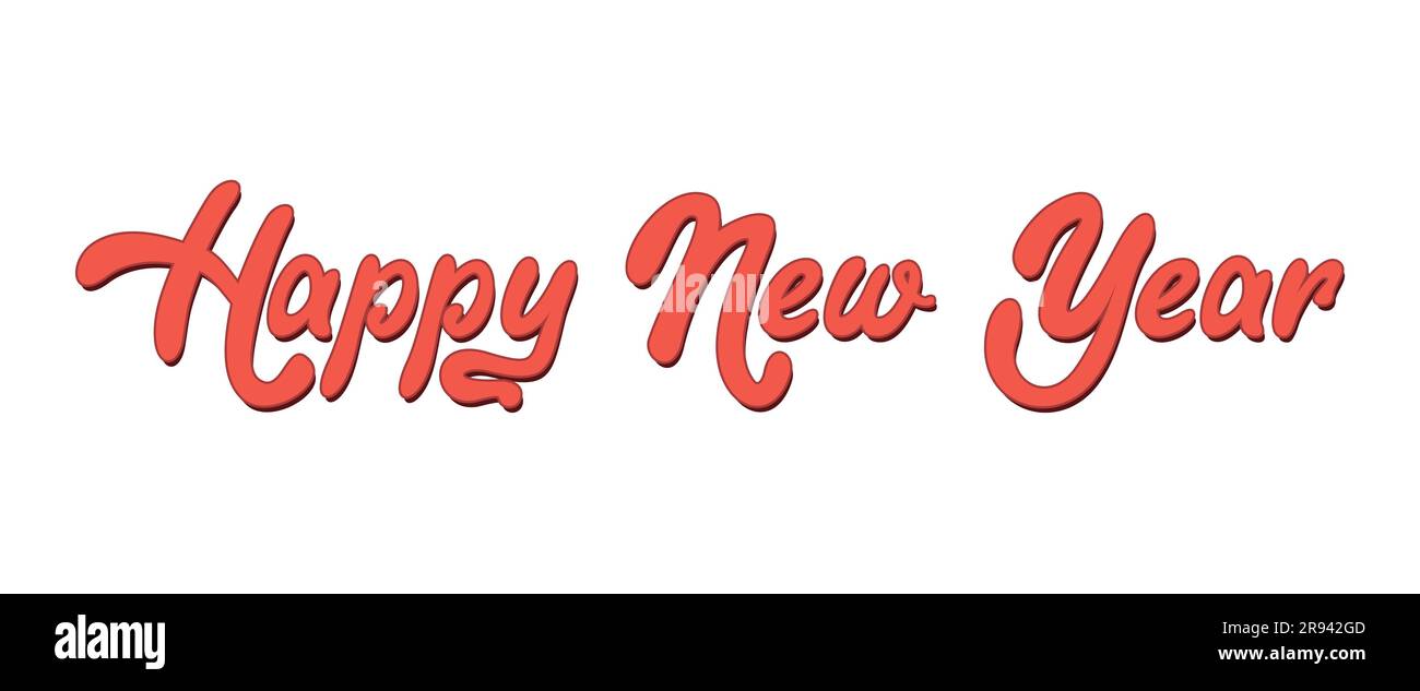Happy New Year red lettering text for greeting card. Flat vector ...