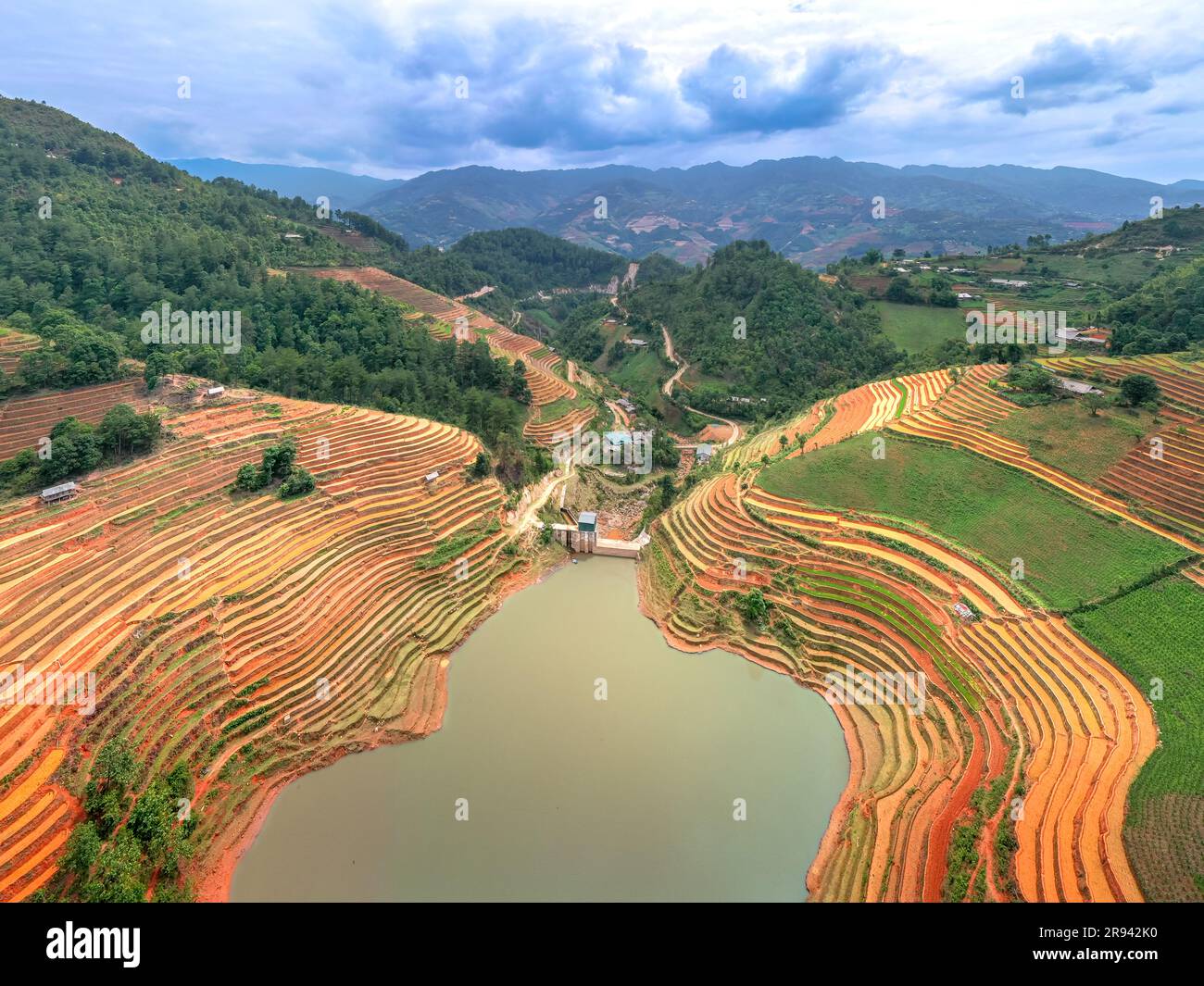 The reservoir of the hydroelectric power plant is surrounded by ...