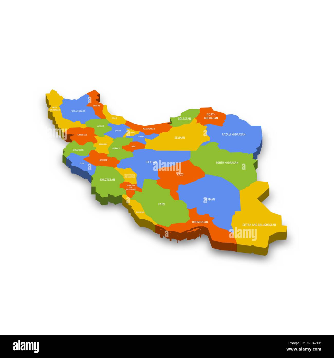 Iran political map of administrative divisions - provinces. Colorful 3D vector map with country ...
