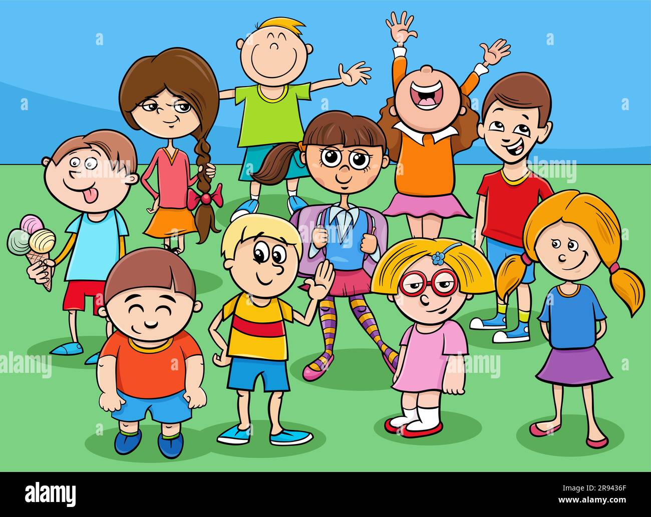 Cartoon illustration of preschool or elementary age children gharacters ...
