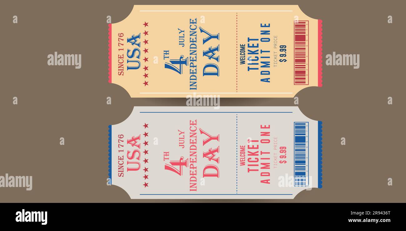 4th of July ticket card Independence Day lettering text. Ticket poster ...