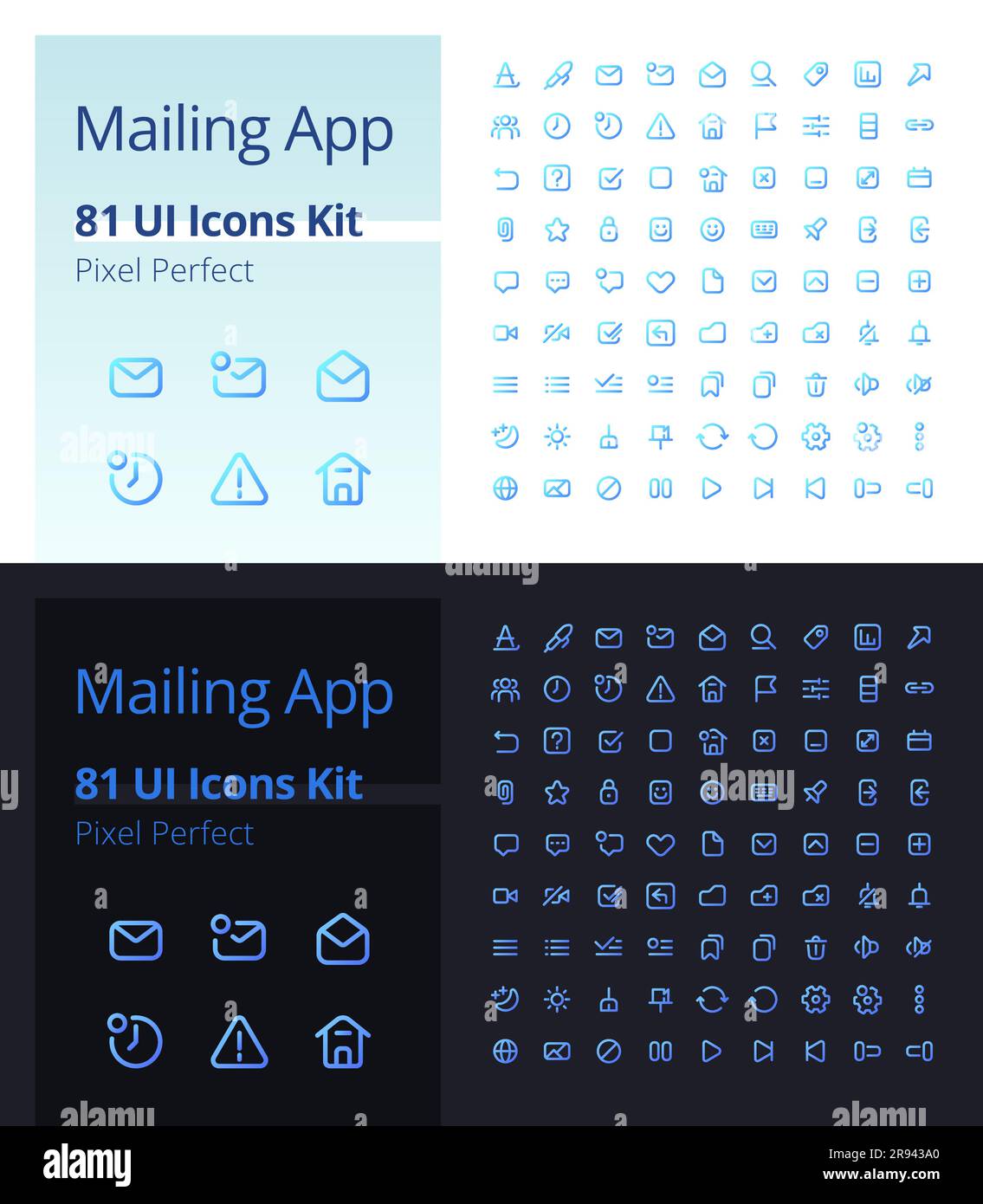 Mailing app pixel perfect gradient linear ui icons kit for dark, light mode Stock Vector Image ...