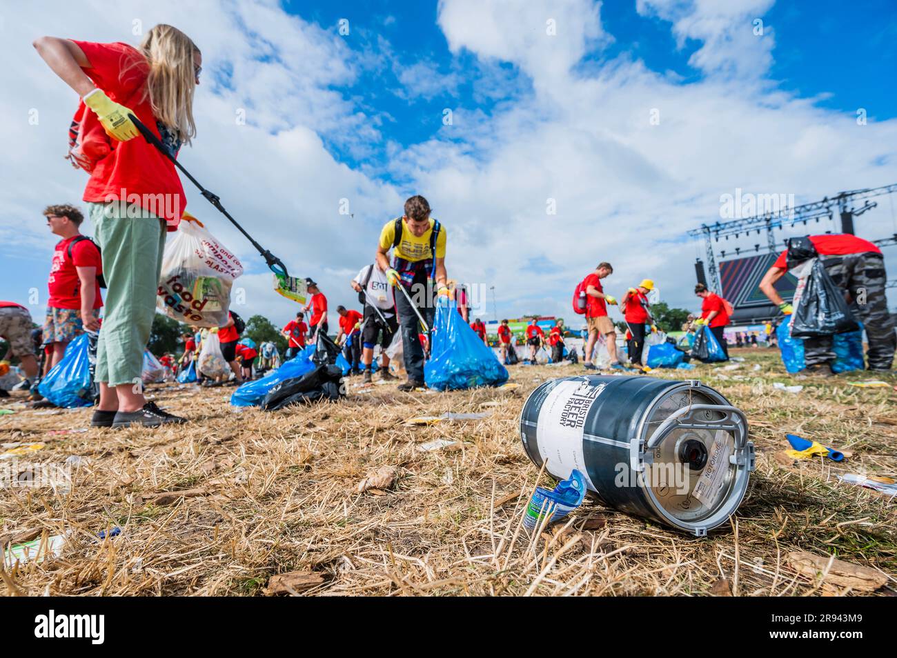 Glastonbury, UK. 24th June, 2023. Debris is mainly cups and cans but ...