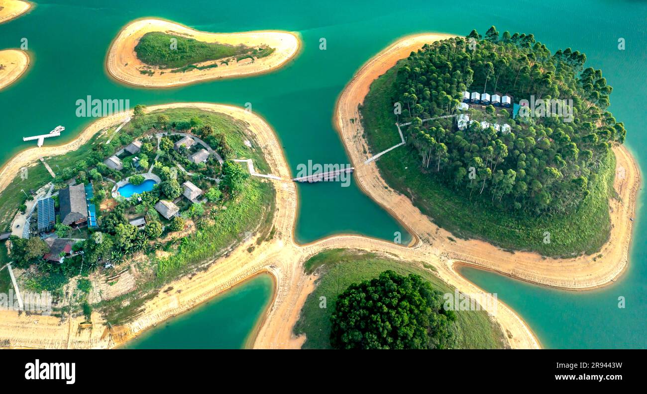 The pier serves tourists at Thac Ba Paradise Islands resort at Thac Ba ...