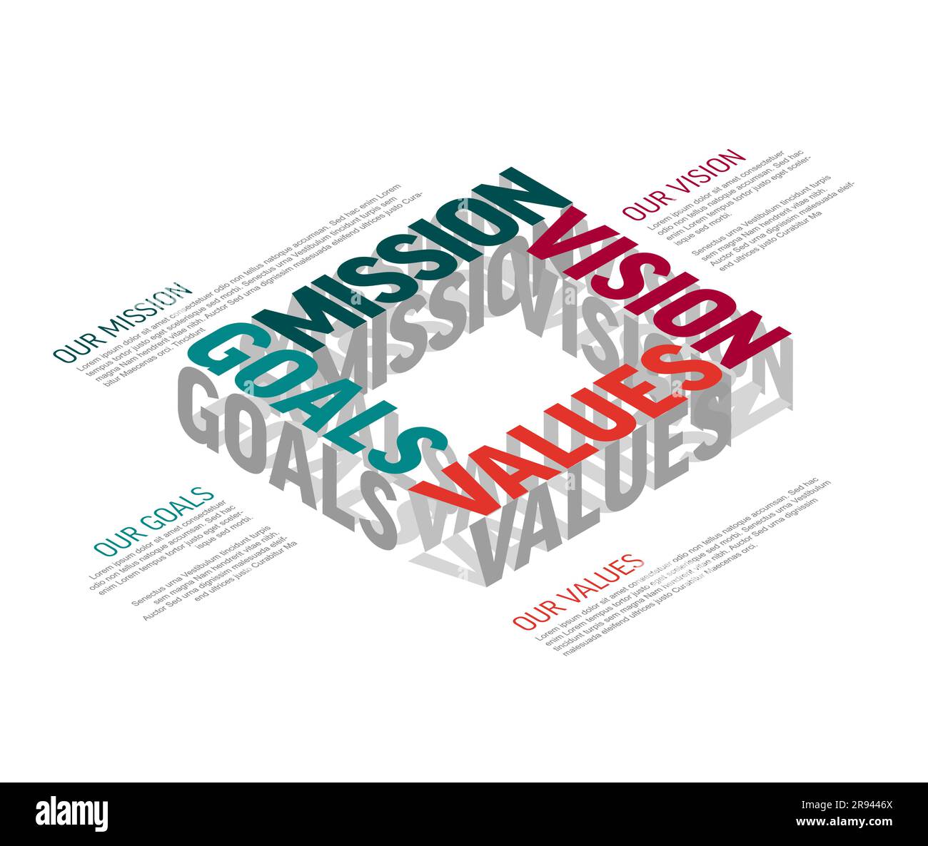 Vector teal and red minimalistic Mission, vision, values and goals ...