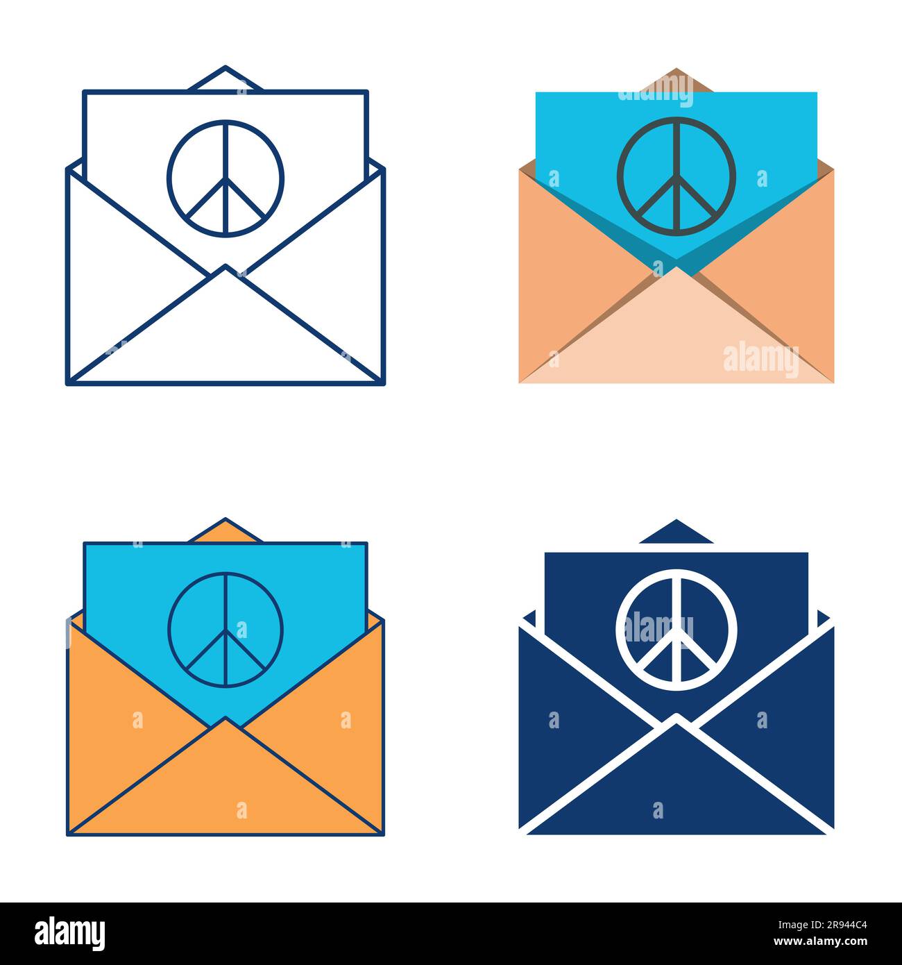 Mail with peace sign icon set in flat and line style. Open envelope ...
