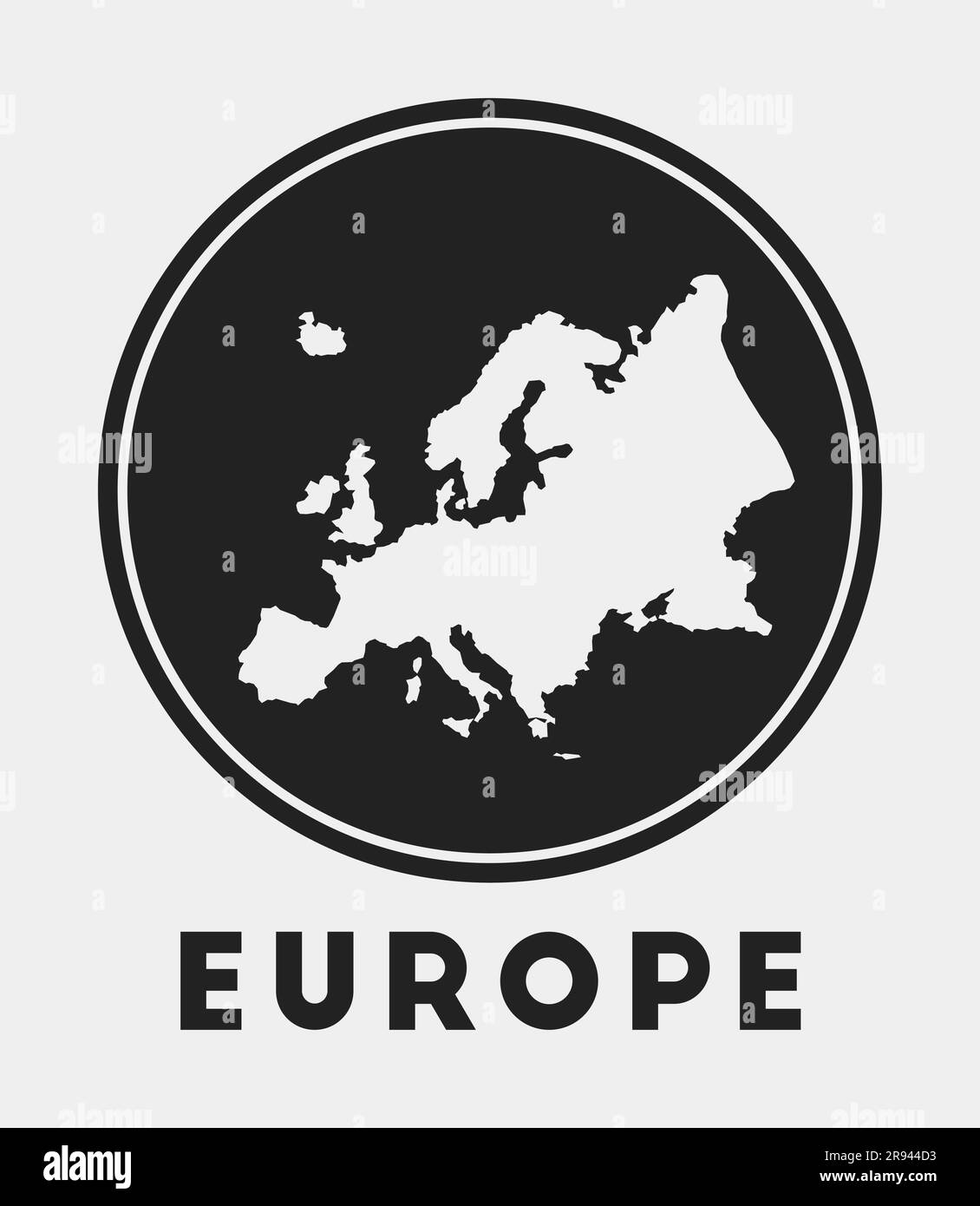Europe icon. Round logo with continent map and title. Stylish Europe ...