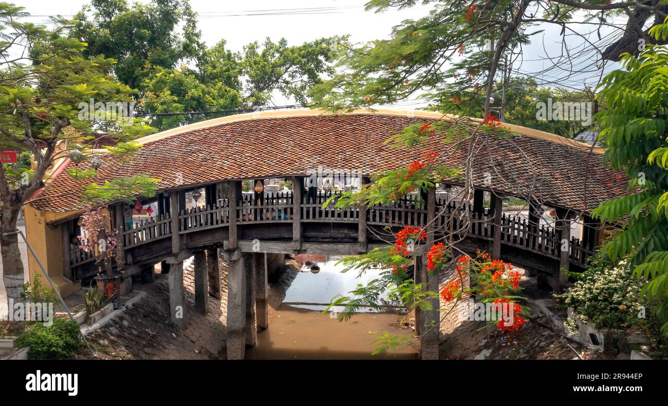 Hai Anh ancient tile bridge in Hai Hau district, Nam Dinh, Vietnam. The ...