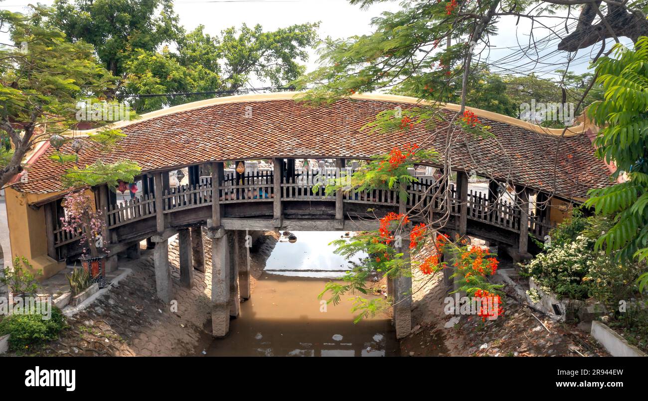 Hai Anh ancient tile bridge in Hai Hau district, Nam Dinh, Vietnam. The ...
