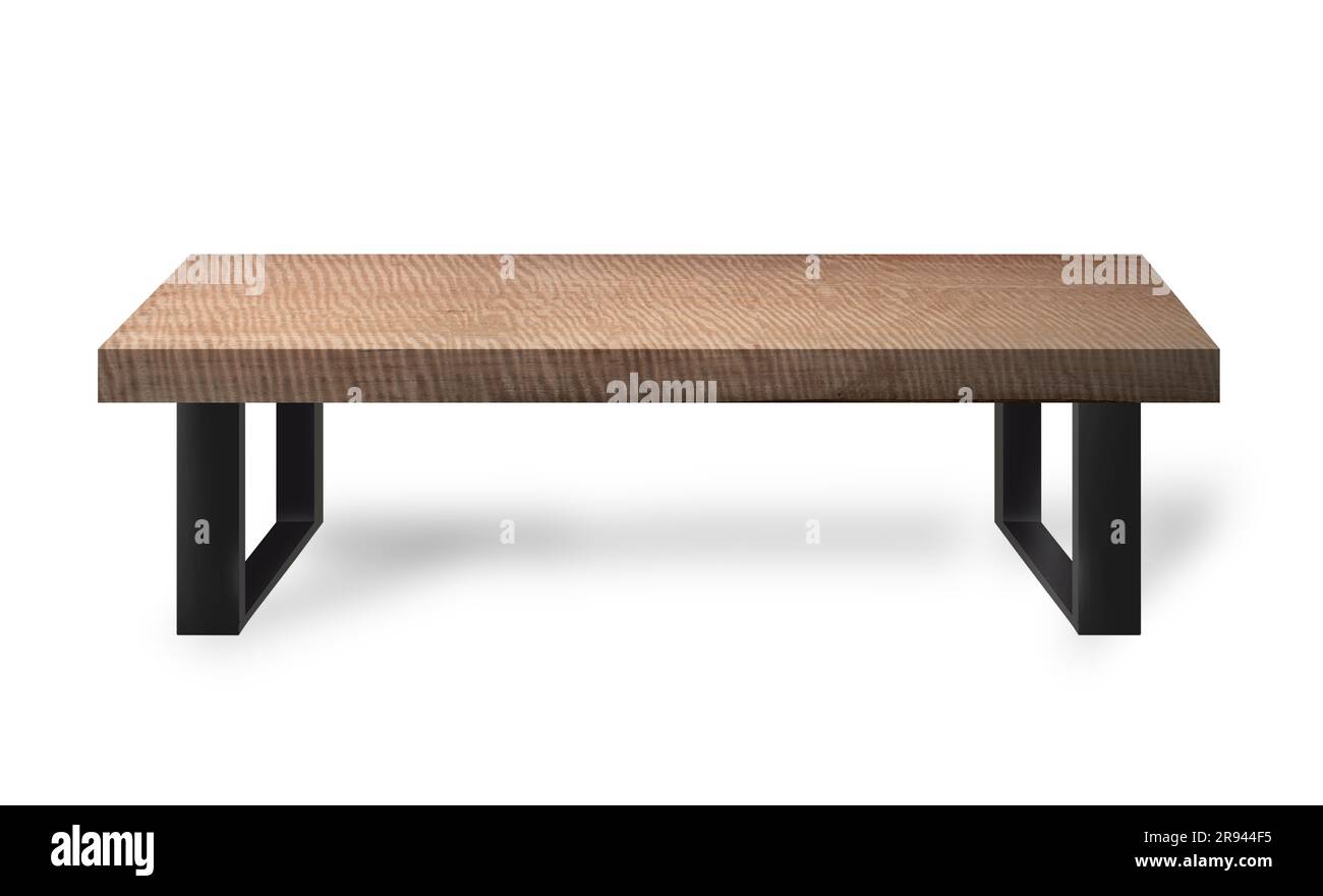 Table modern style made of maple wood legs made of steel on a white ...