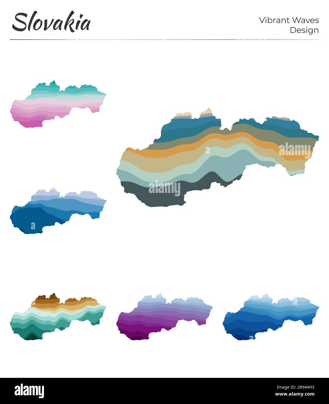 Set of vector maps of Slovakia. Vibrant waves design. Bright map of ...