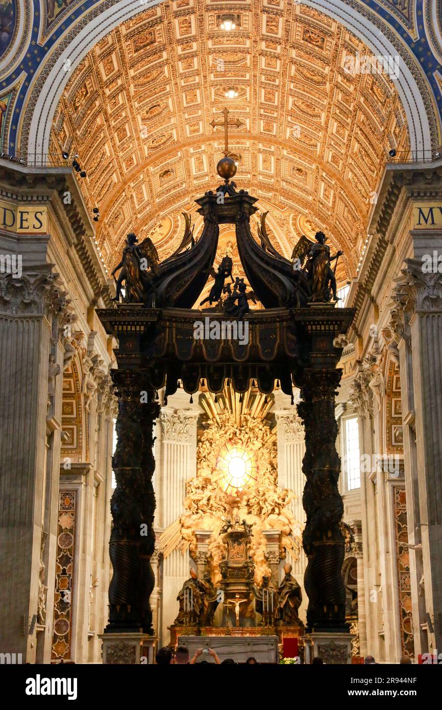 Golden historical interiors of Saint Peter's Basilica with Bernini ...