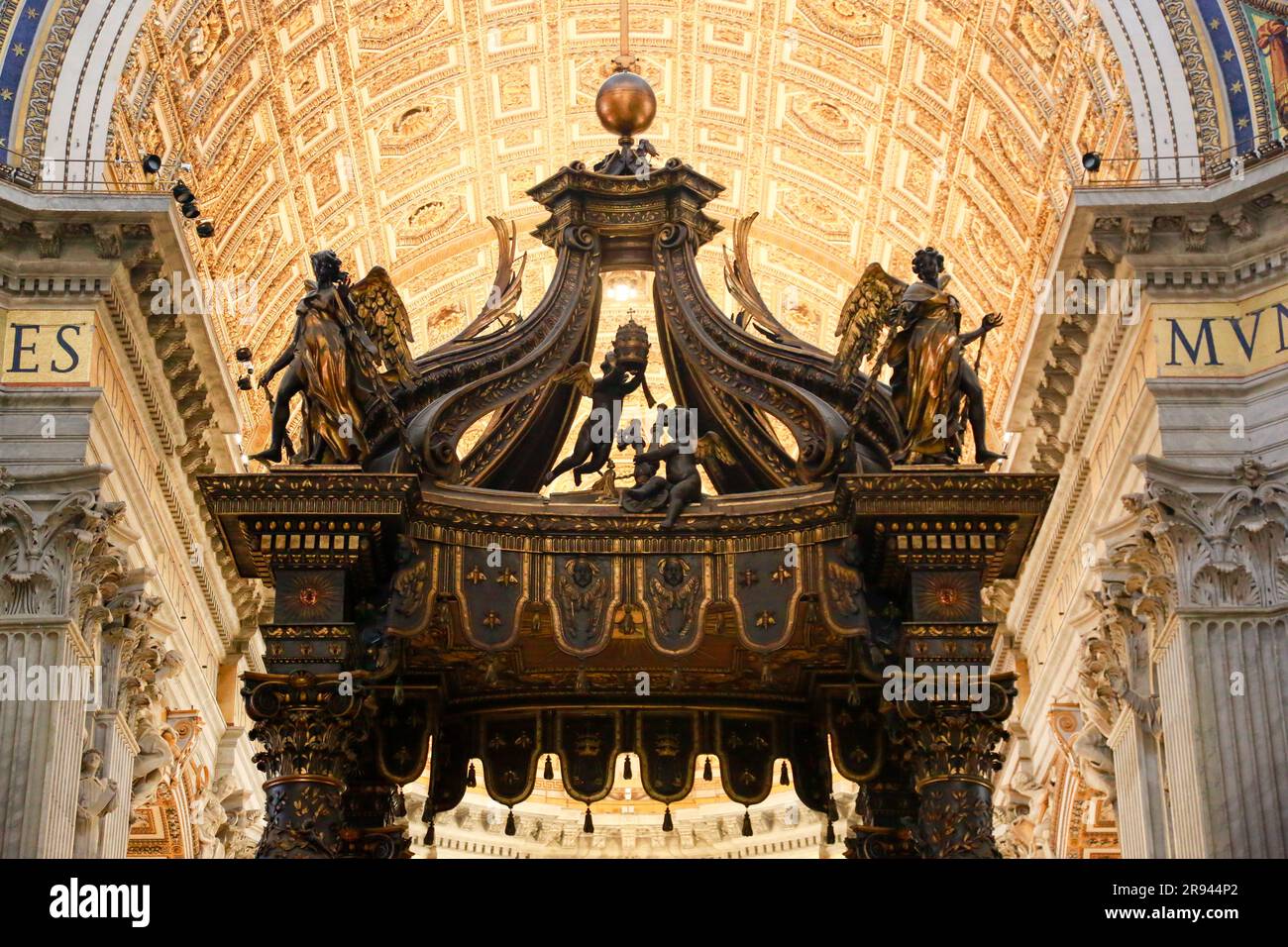 Golden historical interiors of Saint Peter's Basilica with Bernini ...