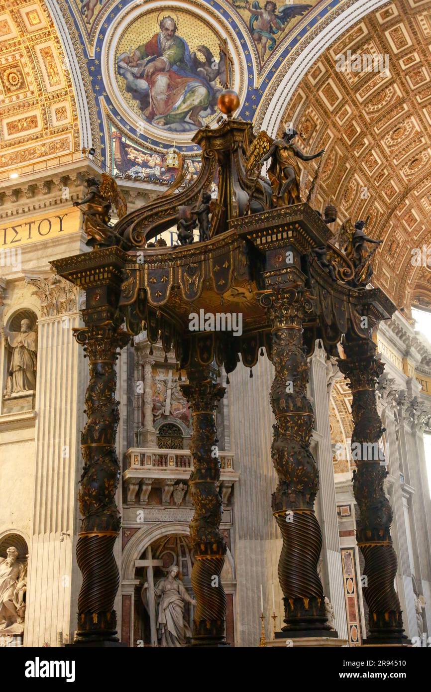 Golden historical interiors of Saint Peter's Basilica with Bernini ...