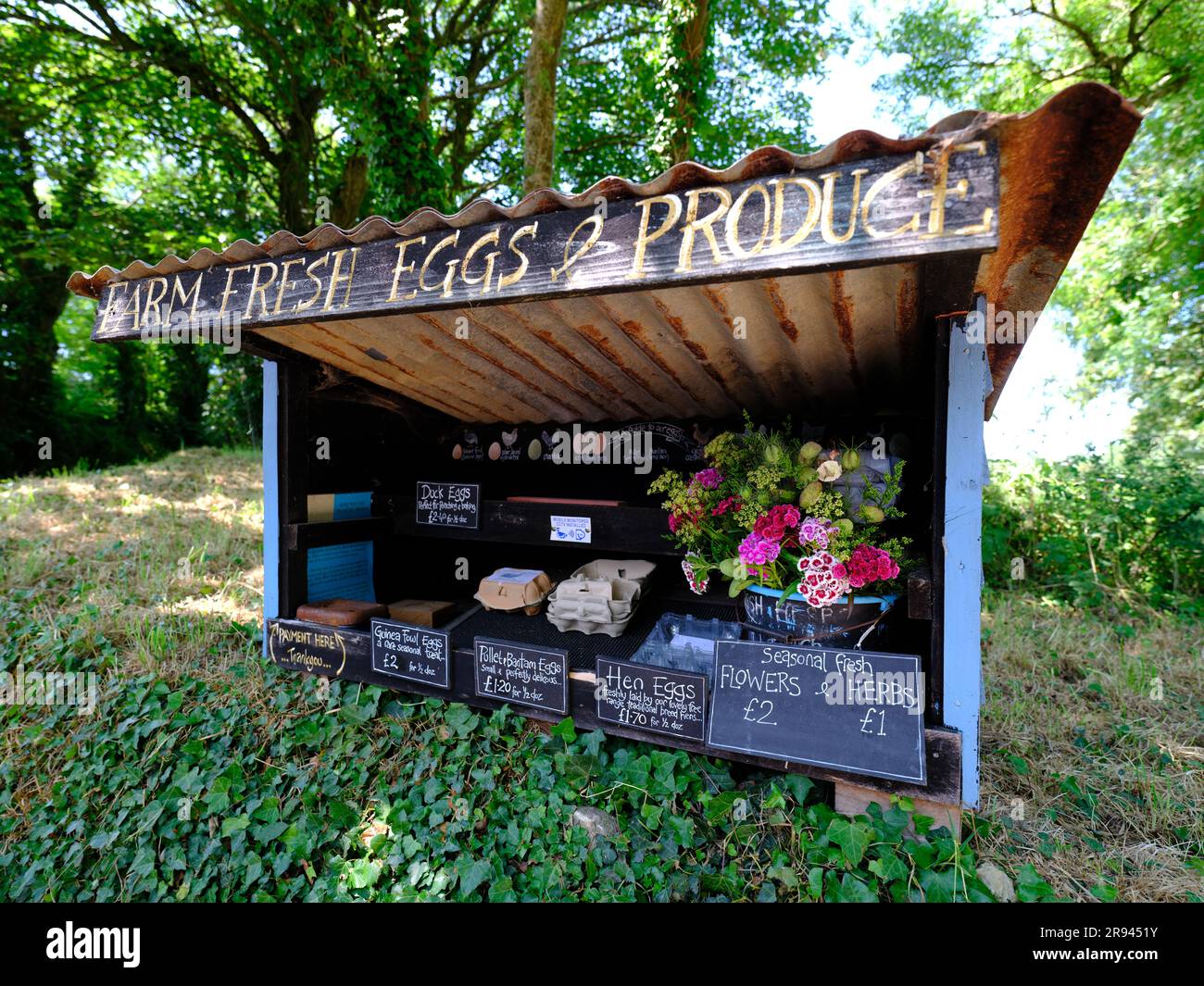 FARM SHOP ROADSIDE PRODUCE SHOP EGGS FLOWERS Stock Photo - Alamy