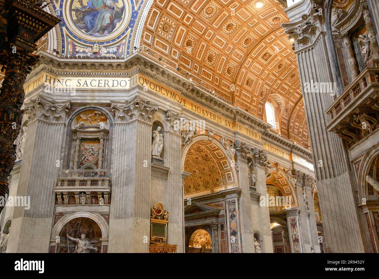 Golden historical interiors of Saint Peter's Basilica with Bernini ...