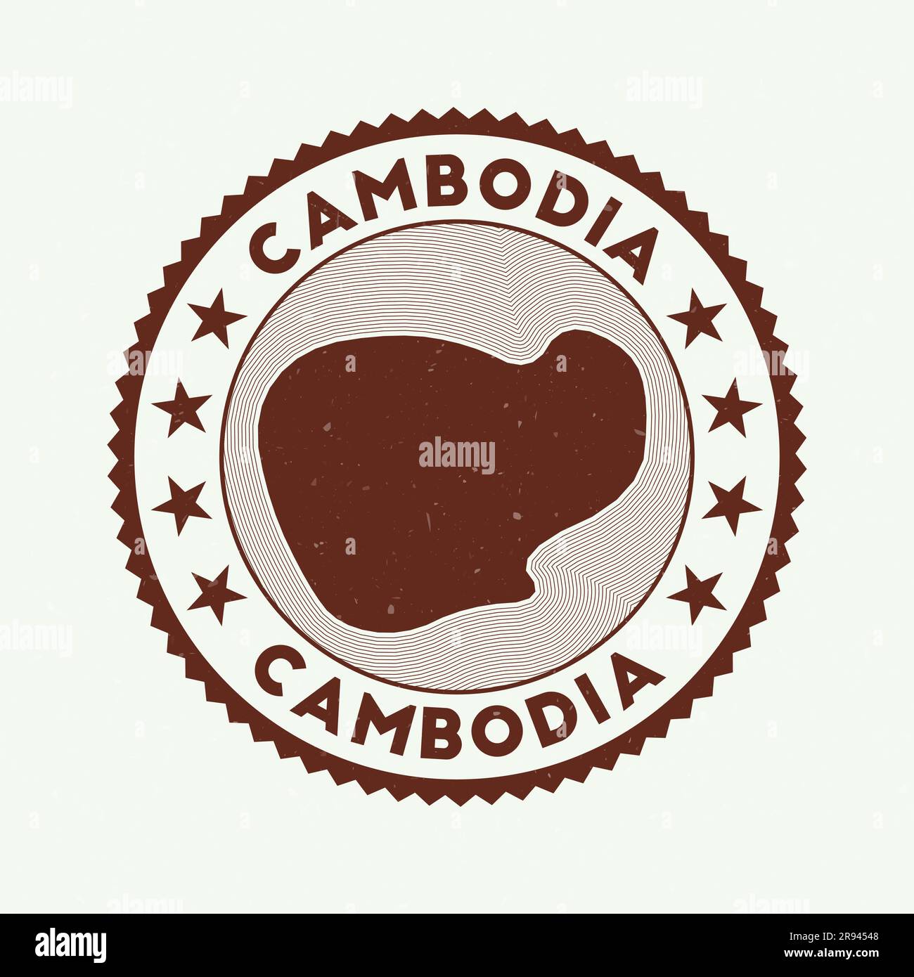 Cambodia emblem. Country round stamp with shape of Cambodia, isolines and round text. Attractive ...