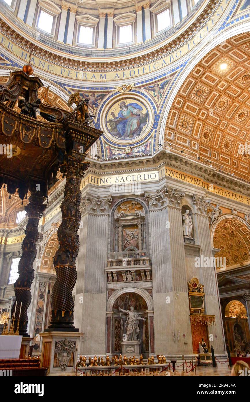 Golden historical interiors of Saint Peter's Basilica with Bernini ...