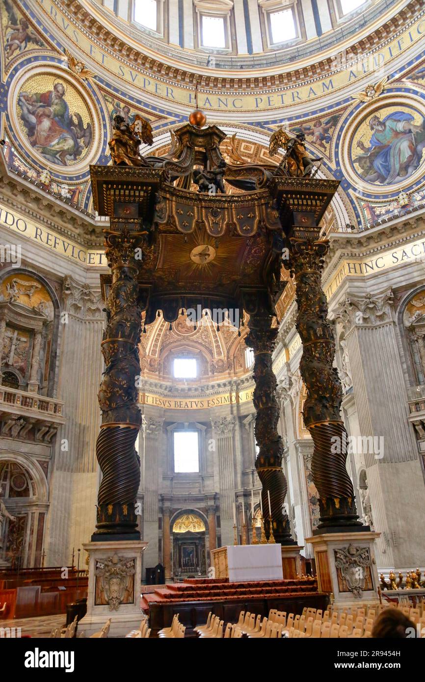Golden historical interiors of Saint Peter's Basilica with Bernini ...