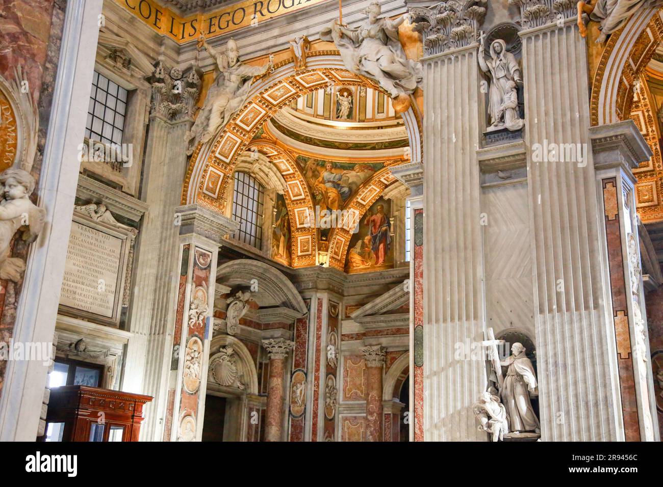 Golden historical interiors of Saint Peter's Basilica with Bernini ...
