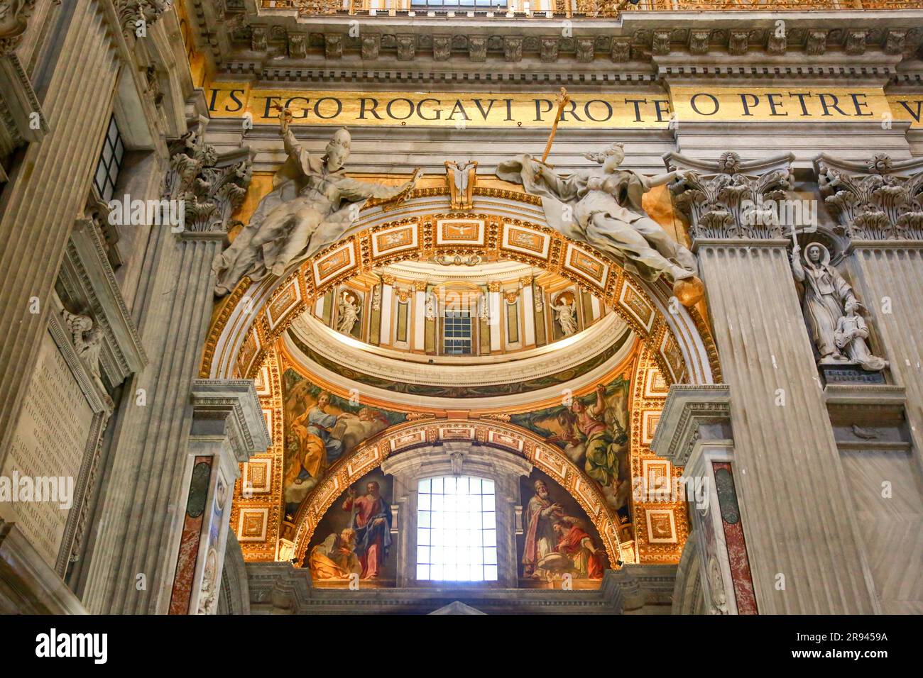Golden historical interiors of Saint Peter's Basilica with Bernini ...