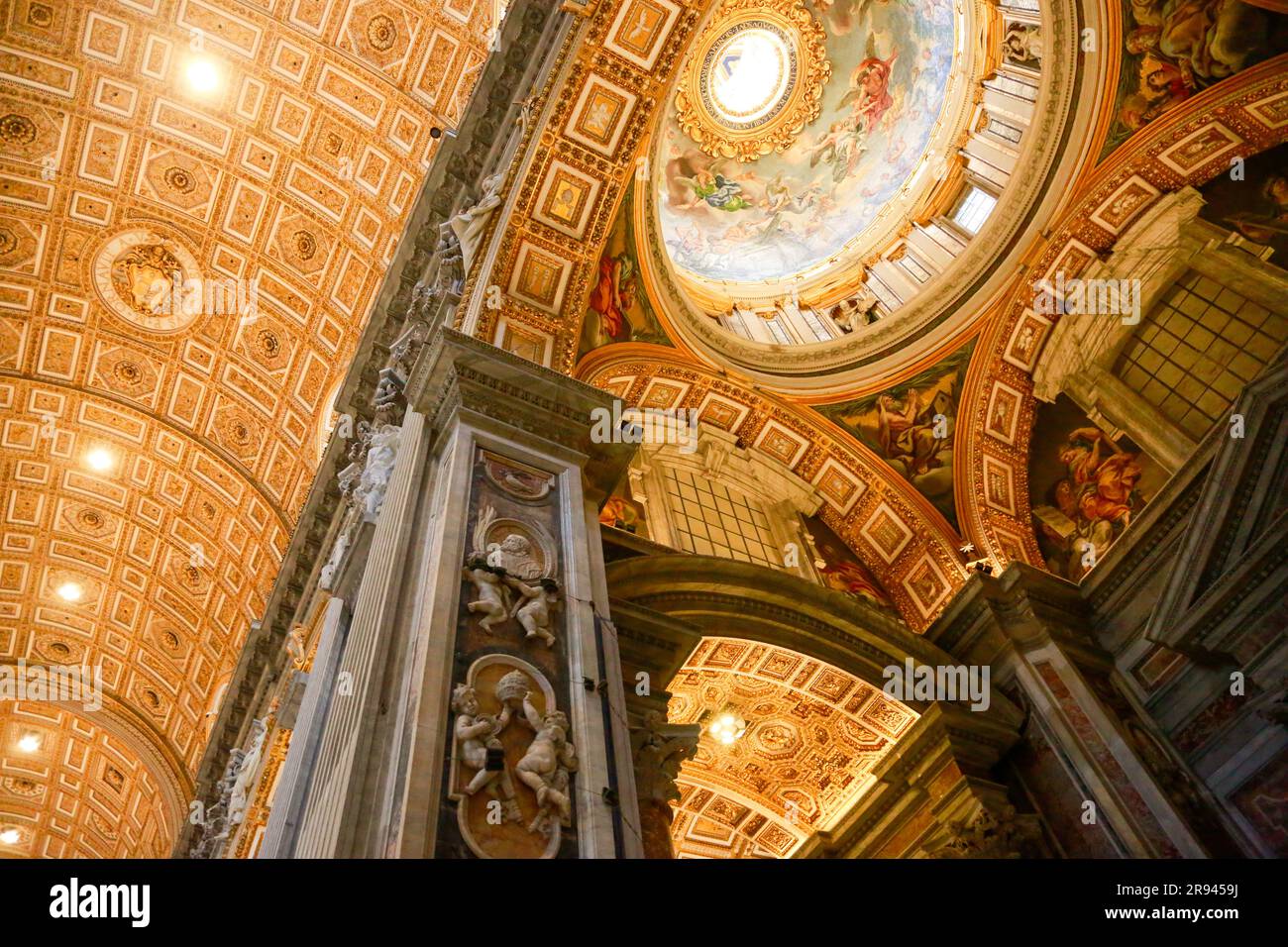 Golden historical interiors of Saint Peter's Basilica with Bernini ...