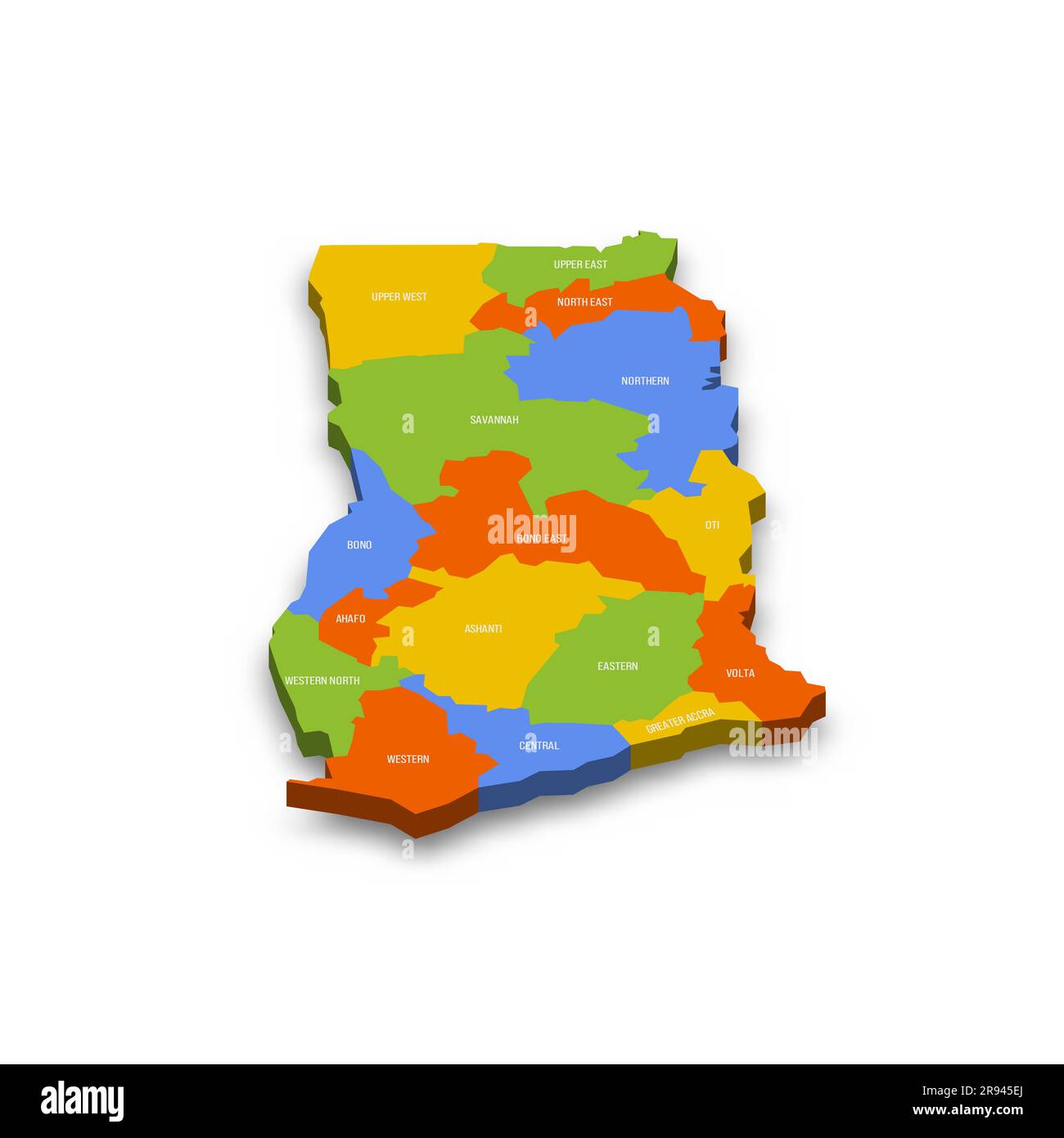 Ghana political map of administrative divisions - regions. Colorful 3D ...