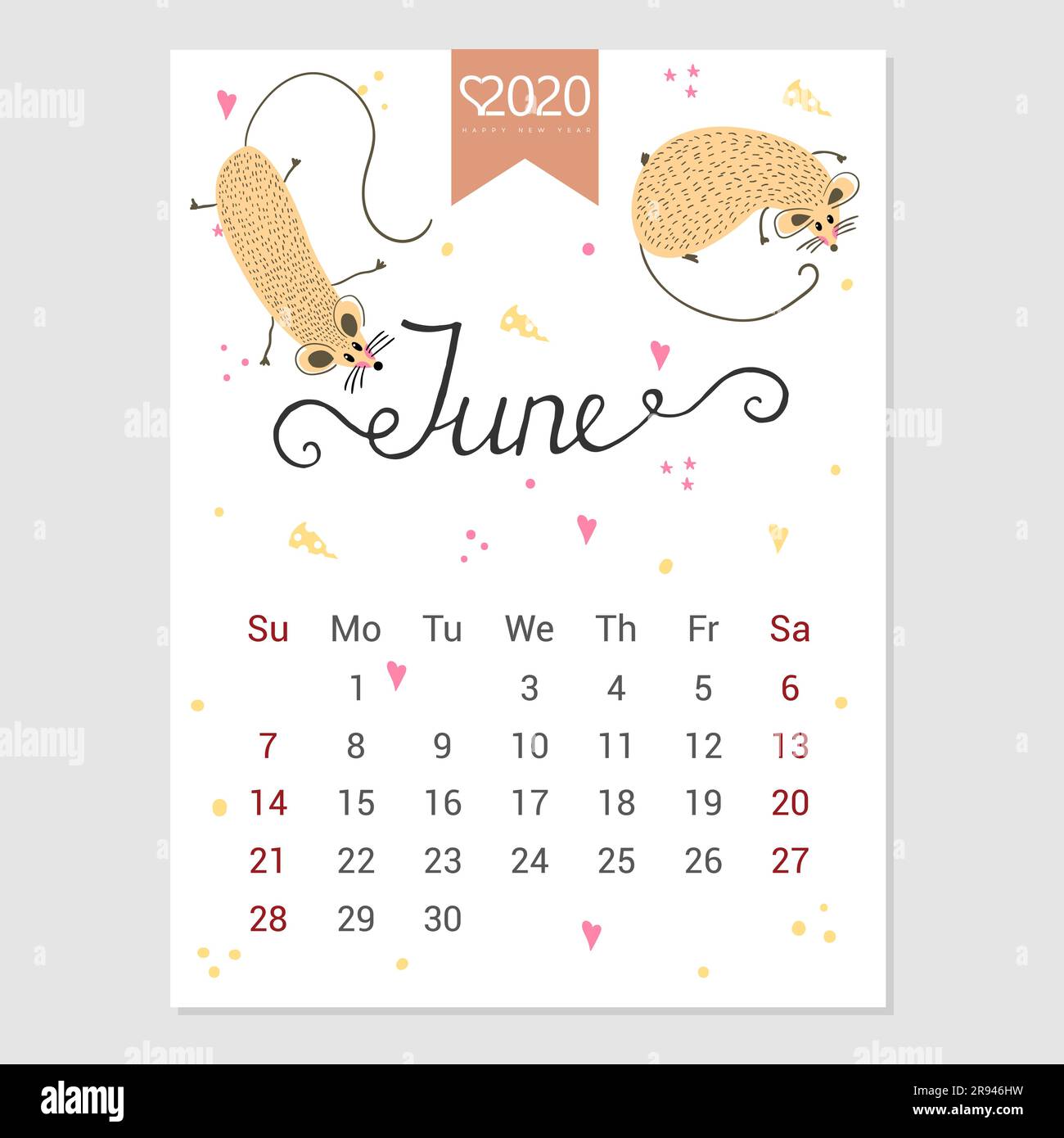 Calendar June 2020 vector. Monthly creative calendar 2020 cute hand ...