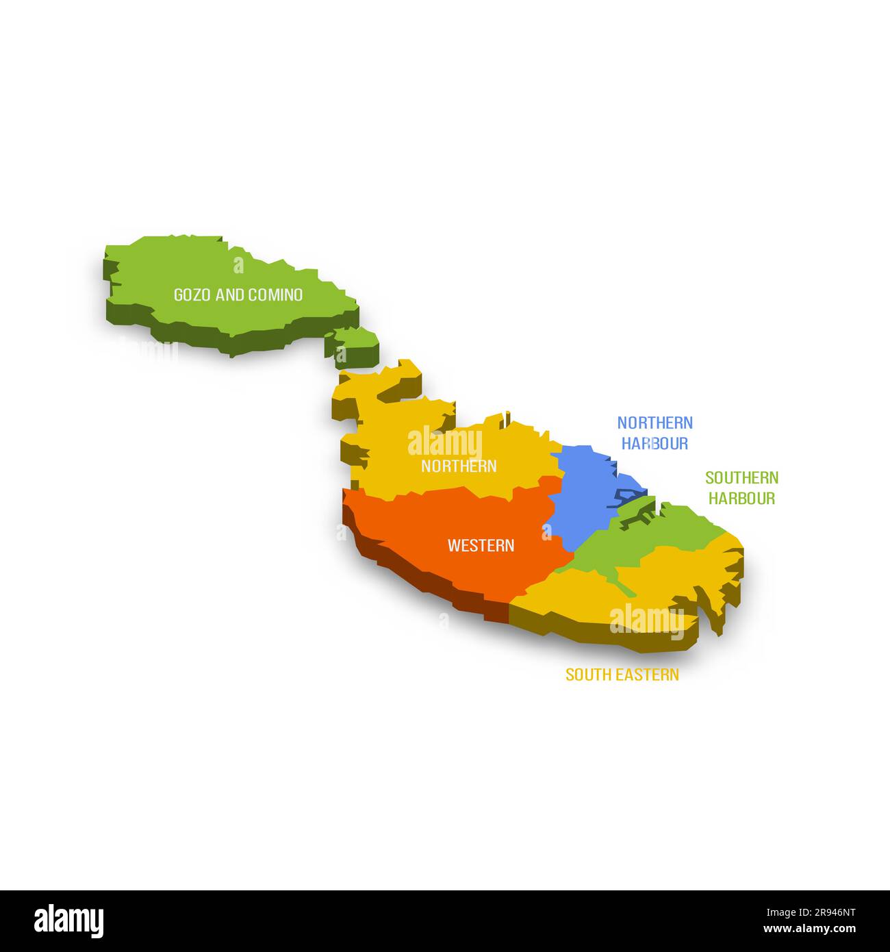 Malta political map of administrative divisions - regions. Colorful 3D ...