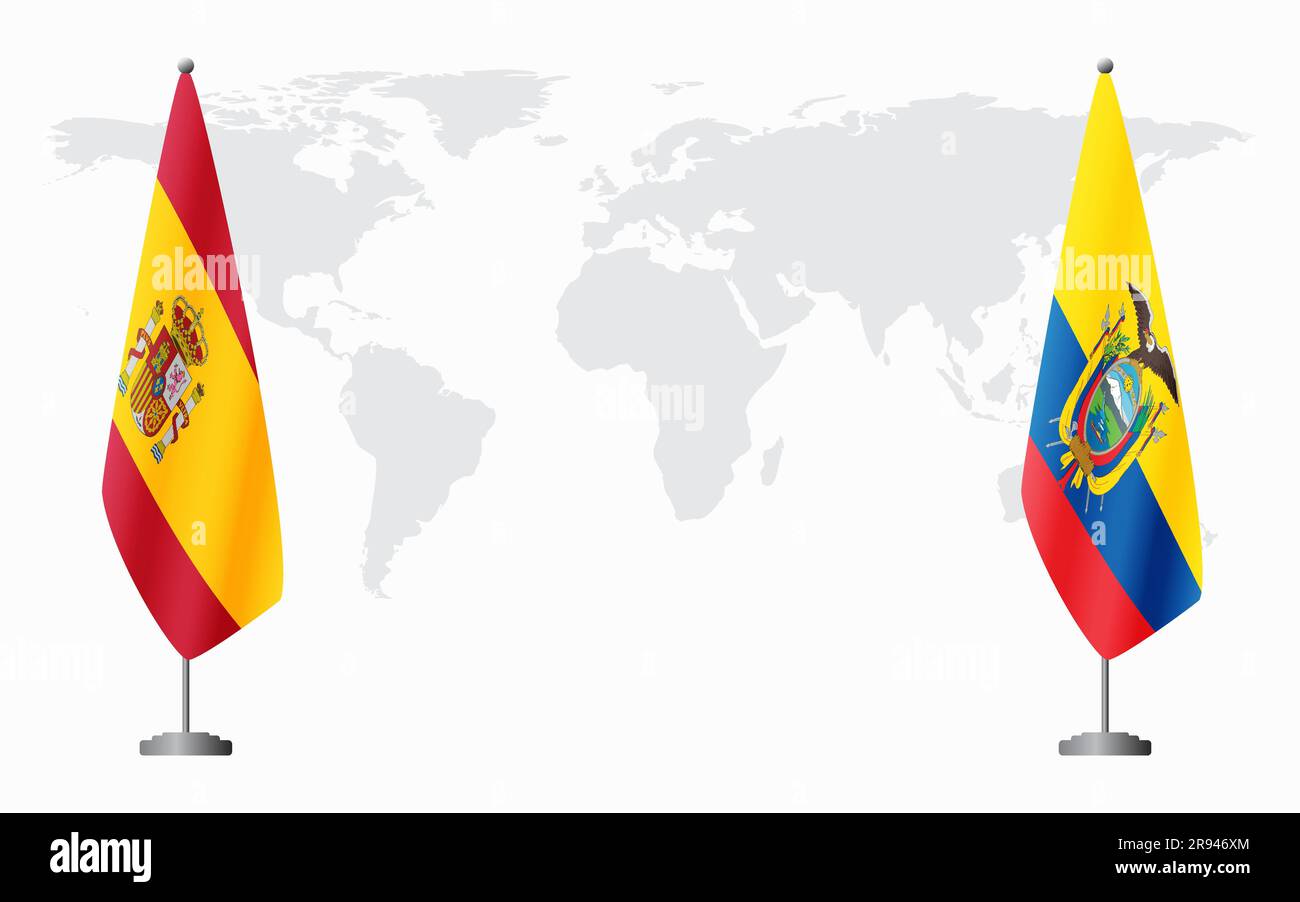 Spain and Ecuador flags for official meeting against background of ...