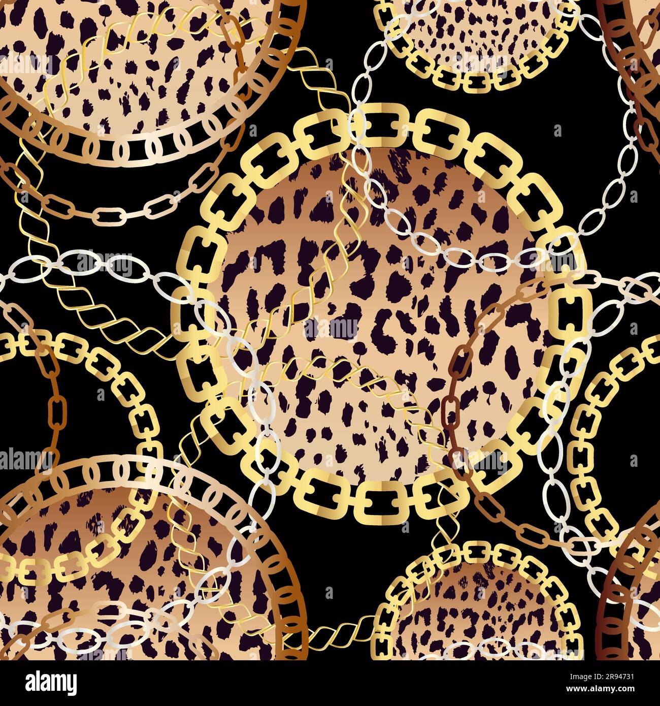 Fashion Seamless Pattern with Golden Chains and leopard print. Print ...