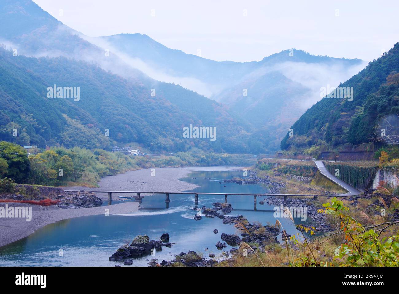 Shimanto River and Chousei Submerged Bridge Stock Photo - Alamy