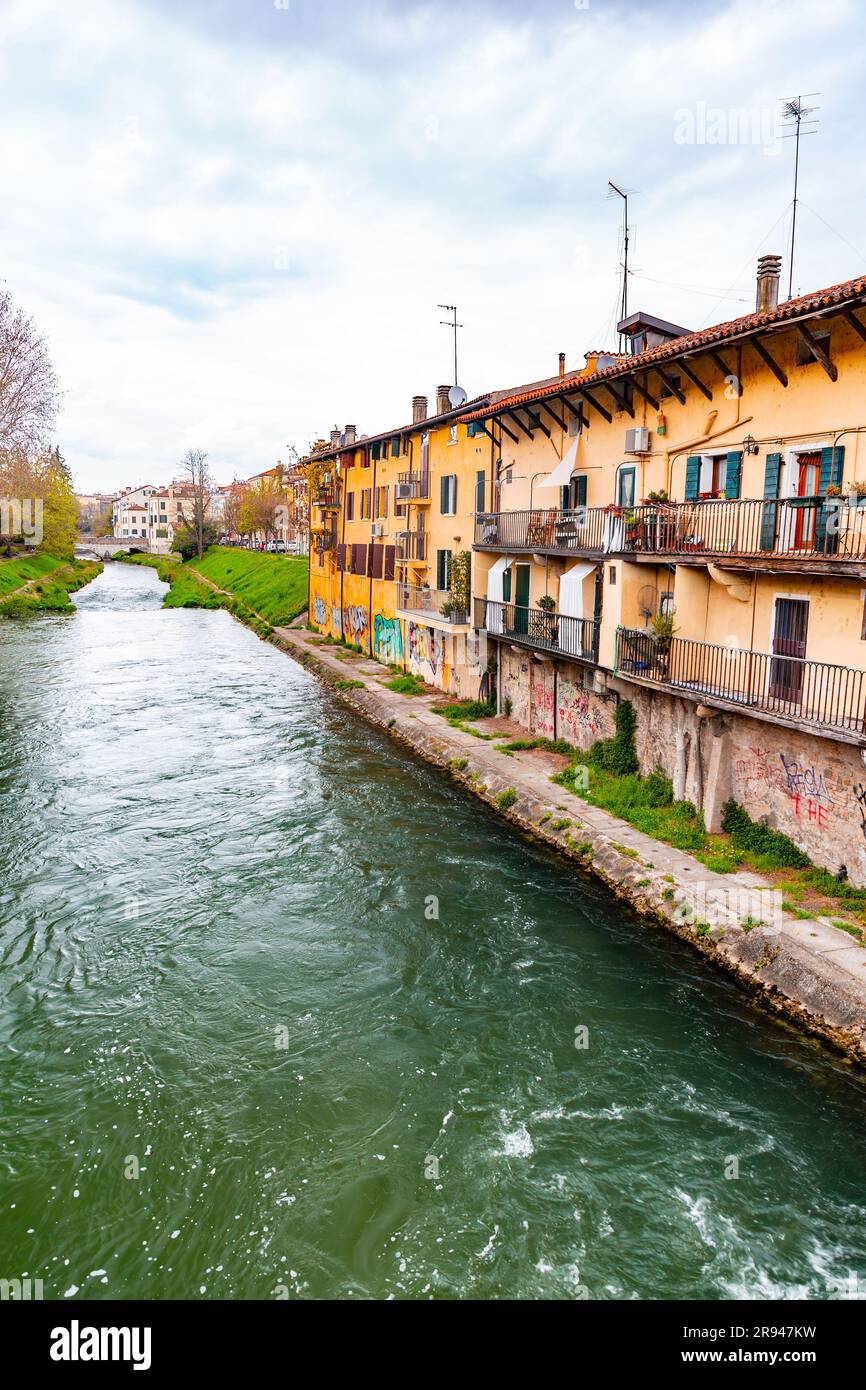 Traditional Paduan architecture, buildings by the river Brenta in Padua ...