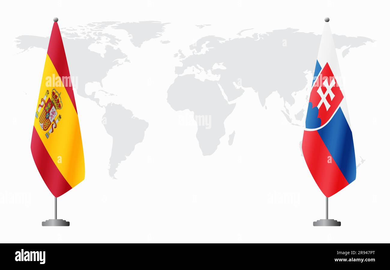 Spain and Slovakia flags for official meeting against background of ...