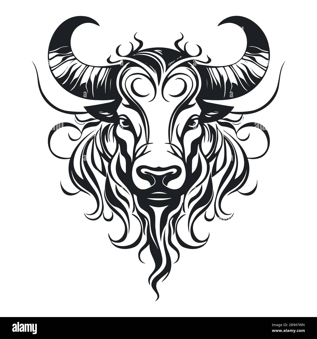 vector graphic illustration of a stylized bull s head. front view Stock ...