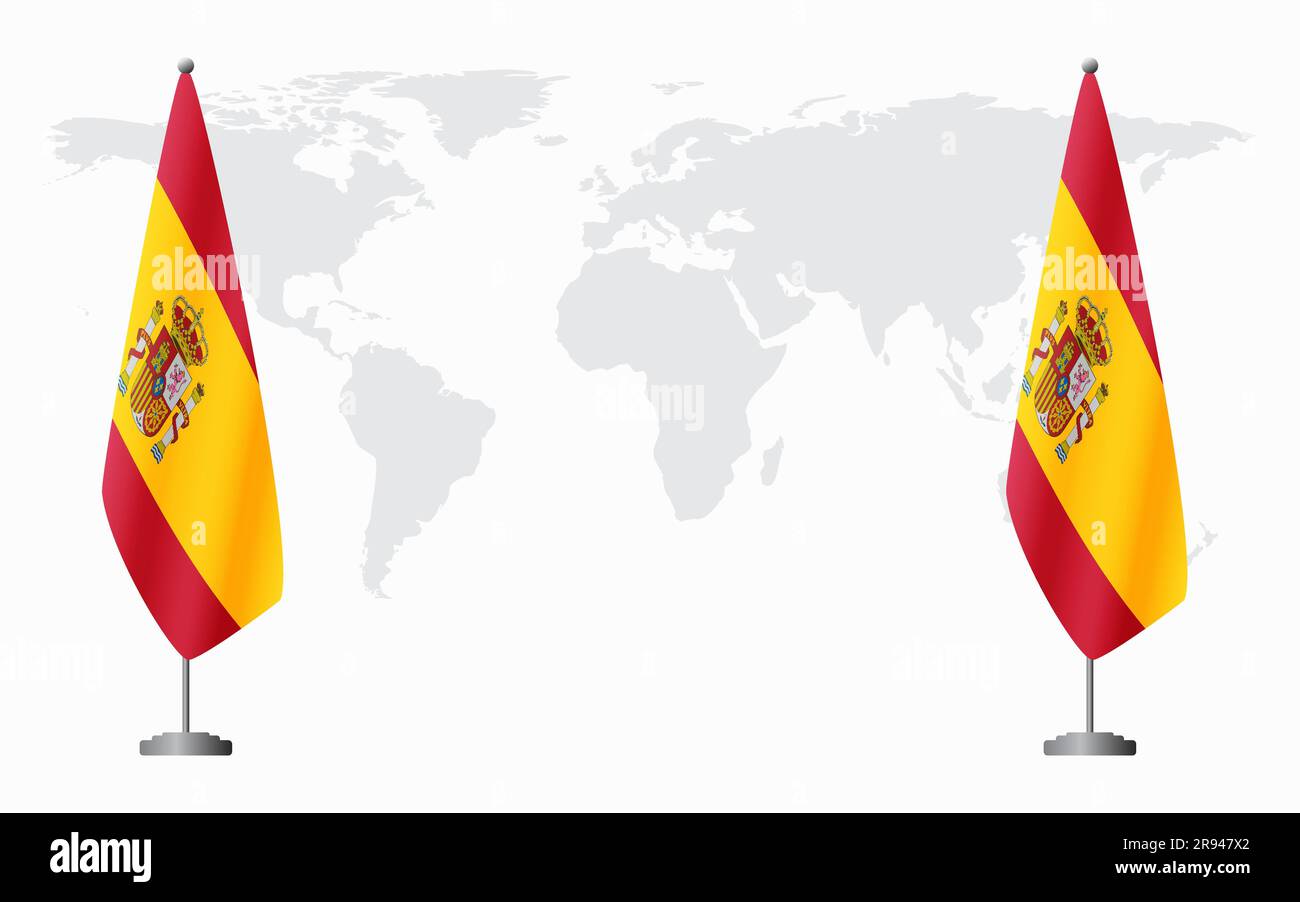 Spain and Spain flags for official meeting against background of world ...