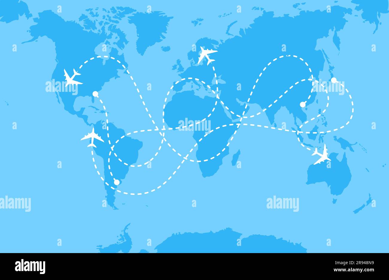 White Airplanes And Lines Of Air Routes On A Blue World Map Vector