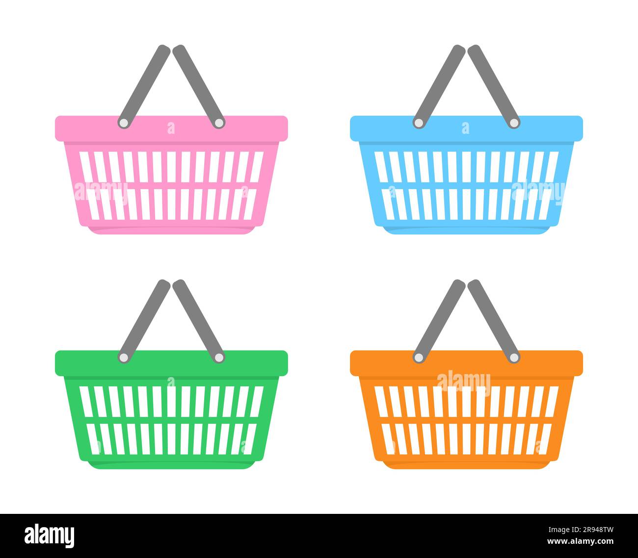 Set of colored shopping baskets on a white background. Flat vector ...