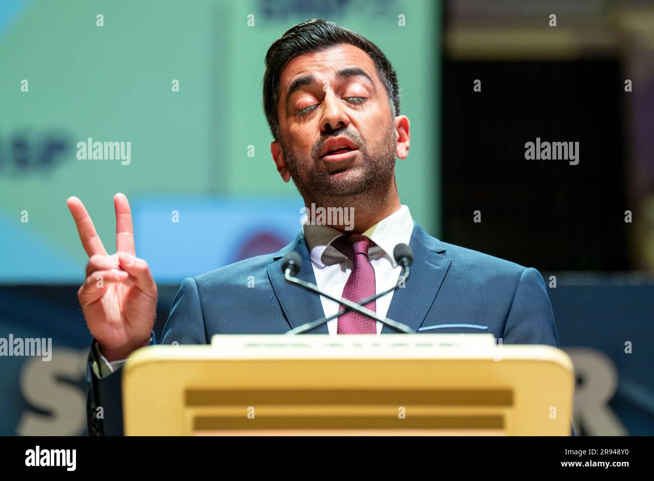 First Minister Humza Yousaf speaking at the SNP independence convention ...