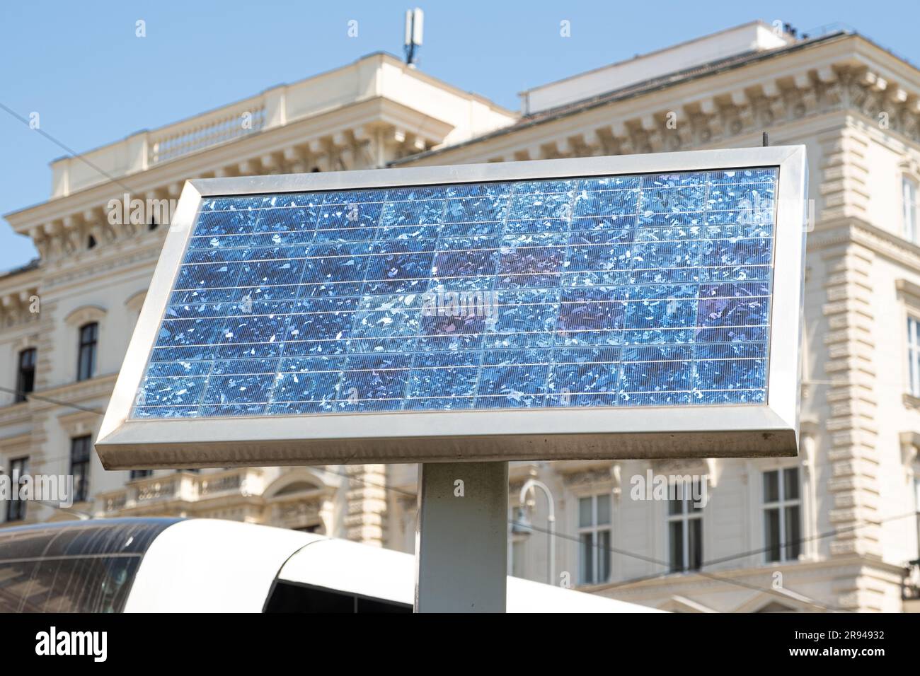 Solar panel battery on the street along the roadway in Vienna, Austria ...