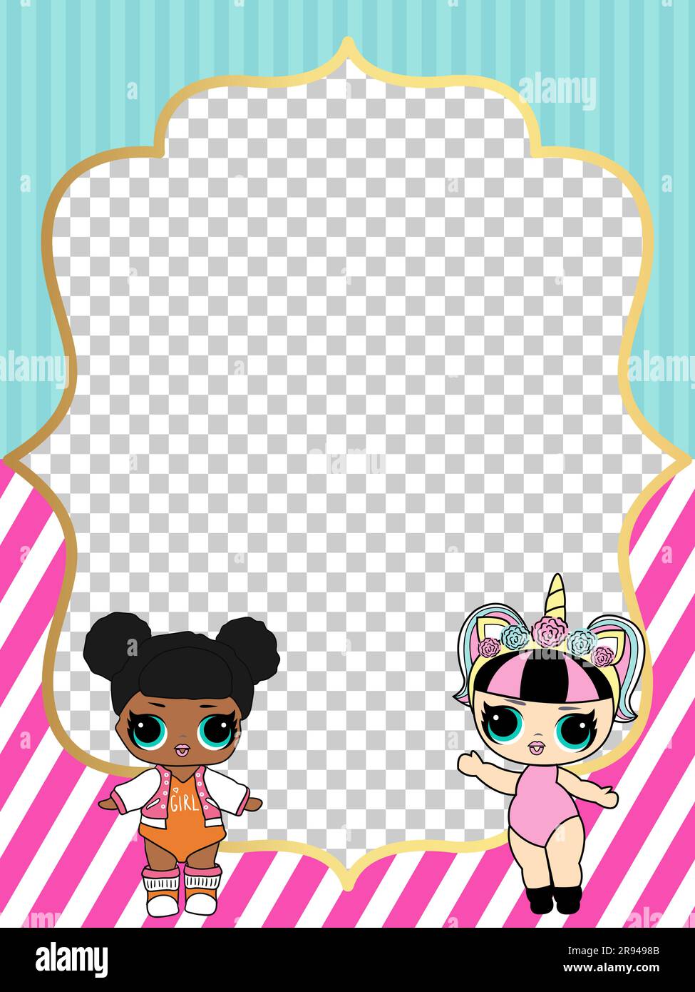 Pink vector template of invitation card for little girl. Printable ...