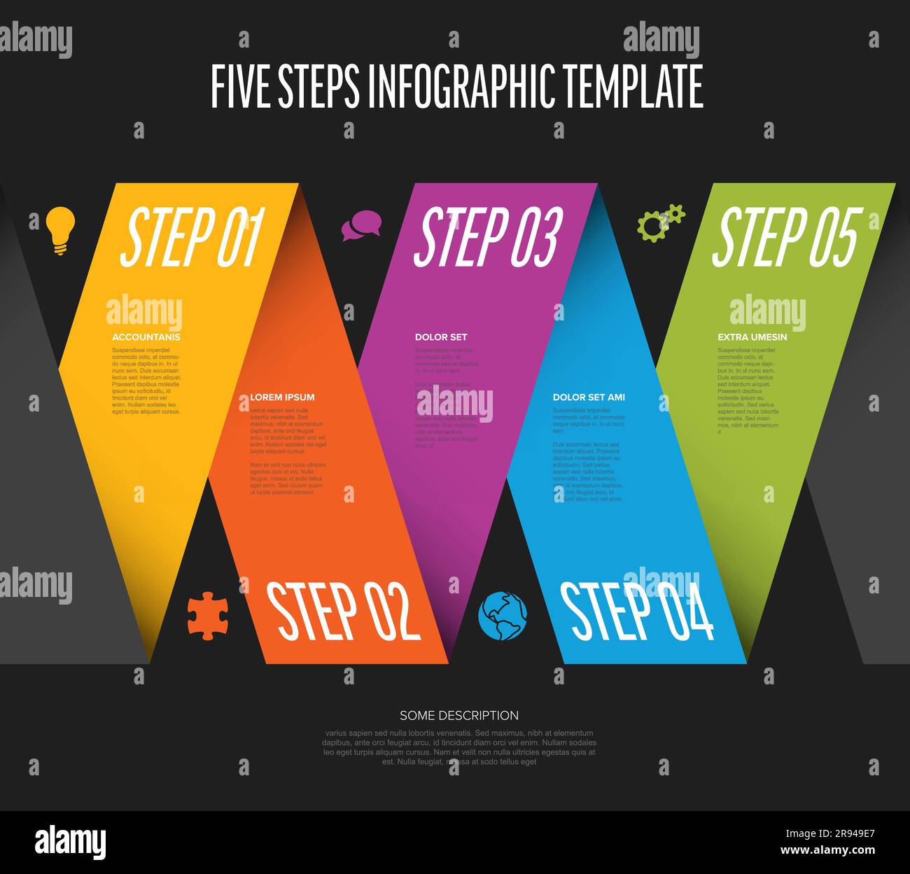 Five vector progress block steps template with descriptions, big ...