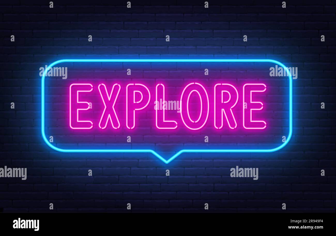 Explore neon sign in the speech bubble on brick wall background Stock ...