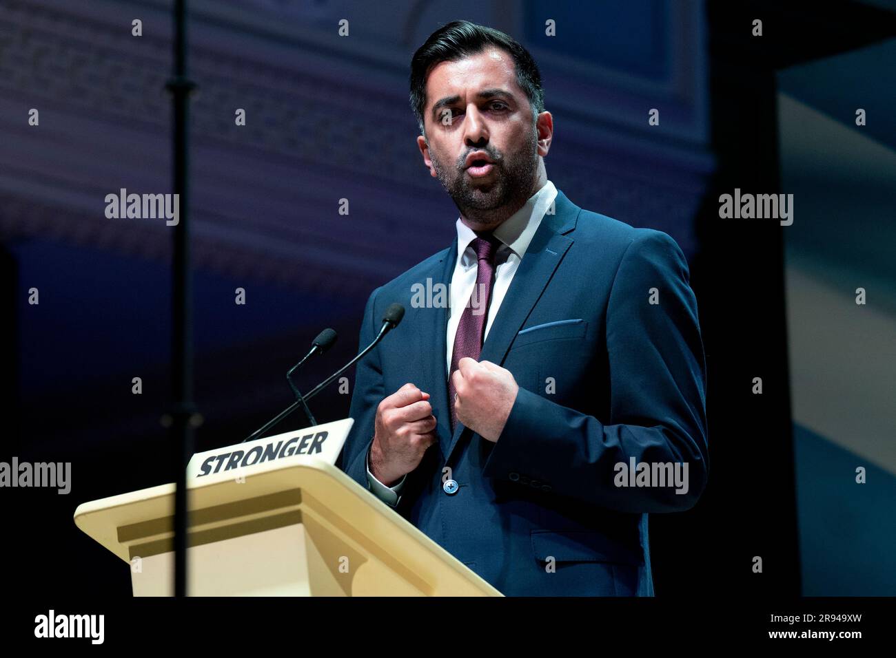 First Minister Humza Yousaf speaking at the SNP independence convention ...