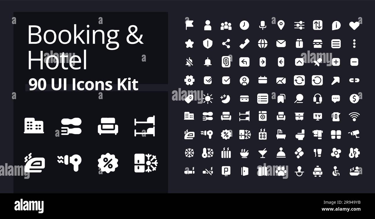 Booking and hotel white glyph ui icons kit for dark mode Stock Vector Image & Art - Alamy
