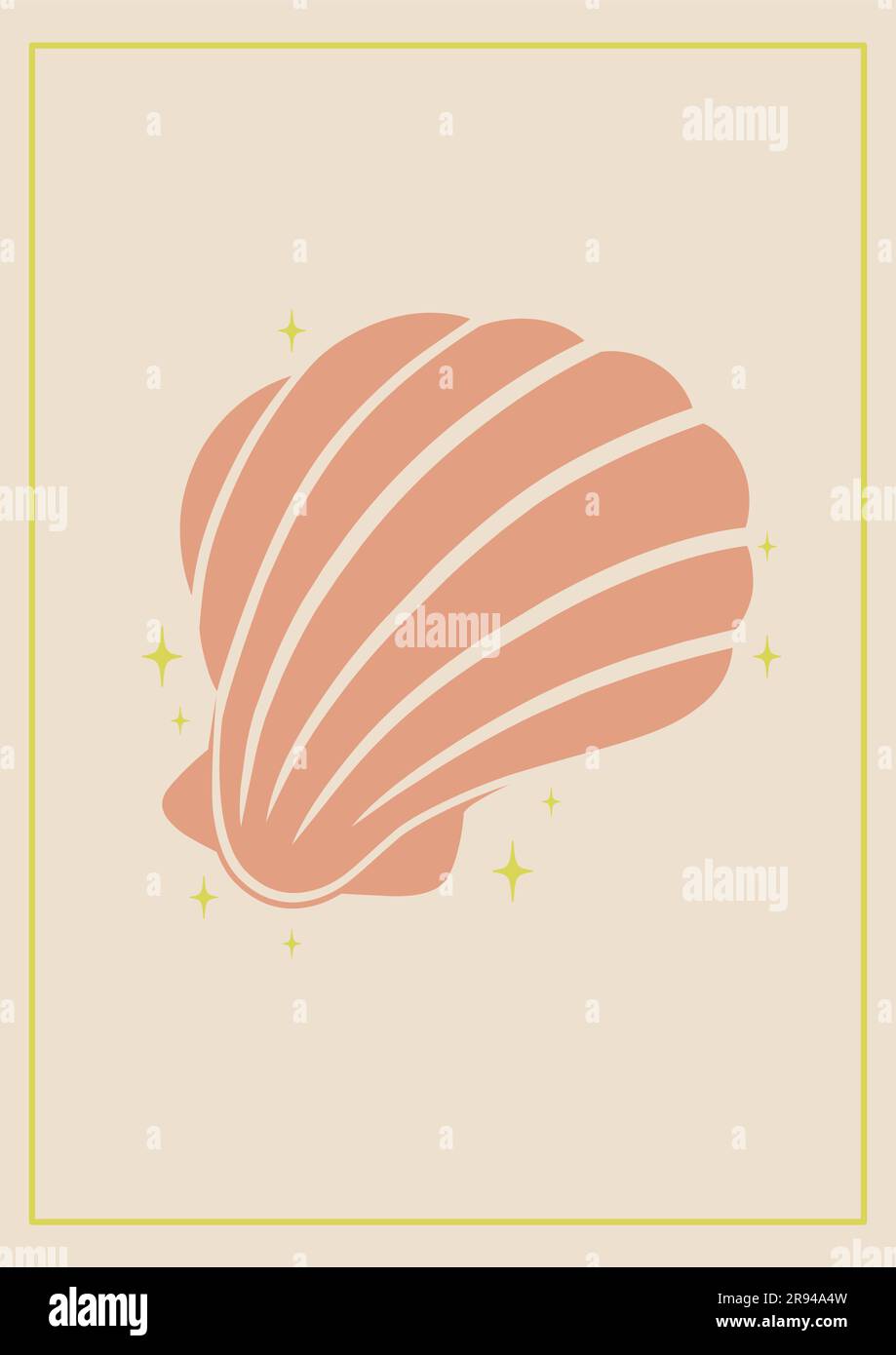 Boho wall decoration - pink pearl shell illustration poster. Childish ...