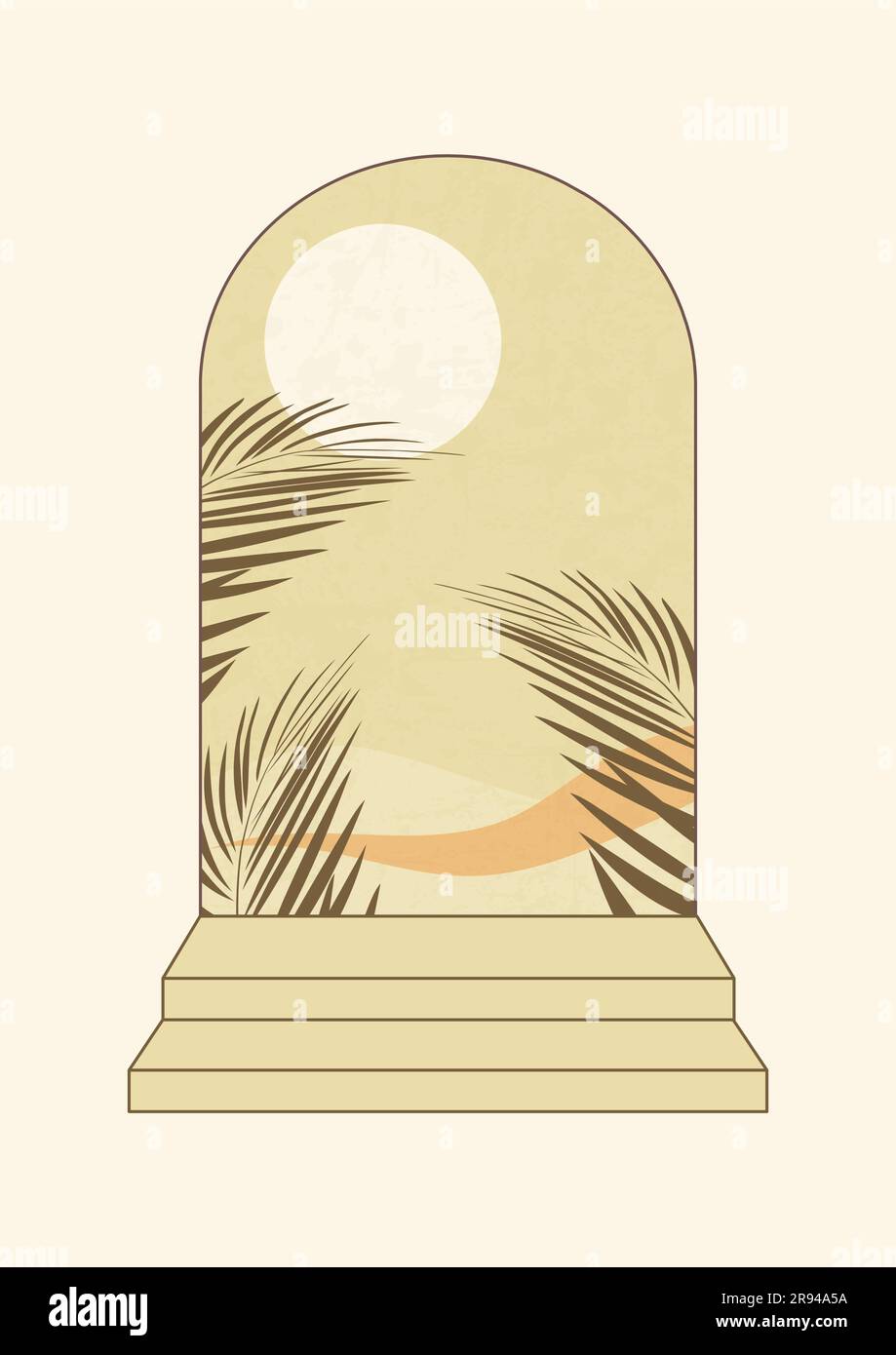 Wall art boho poster with leaves and full moon in arch Stock Vector ...