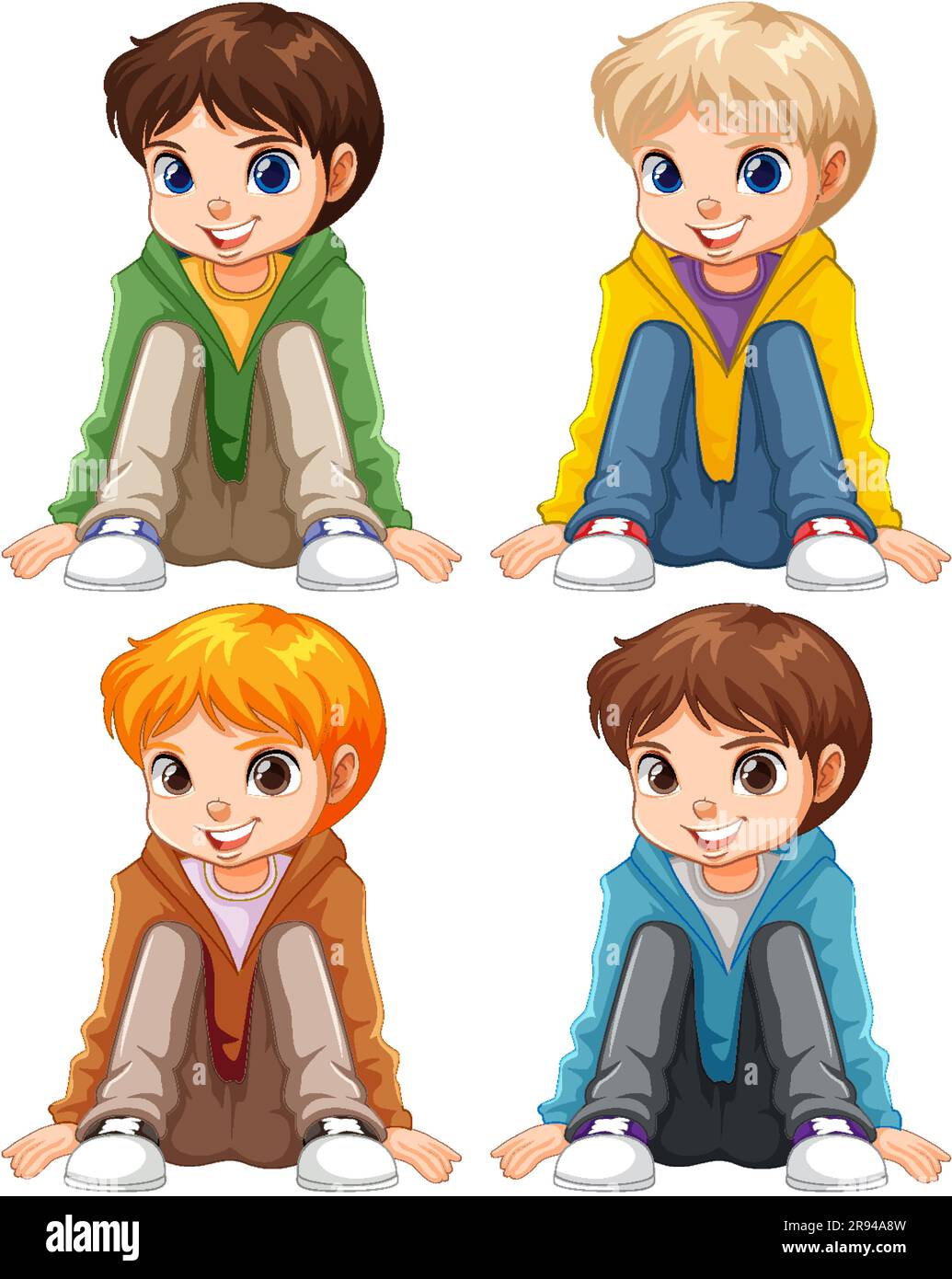 Cute boy cartoon sitting on the ground floor illustration Stock Vector ...
